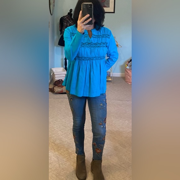 ivy jane | Tops | Ivy Jane Smocked Blouse Turquoise And Black | Poshmark